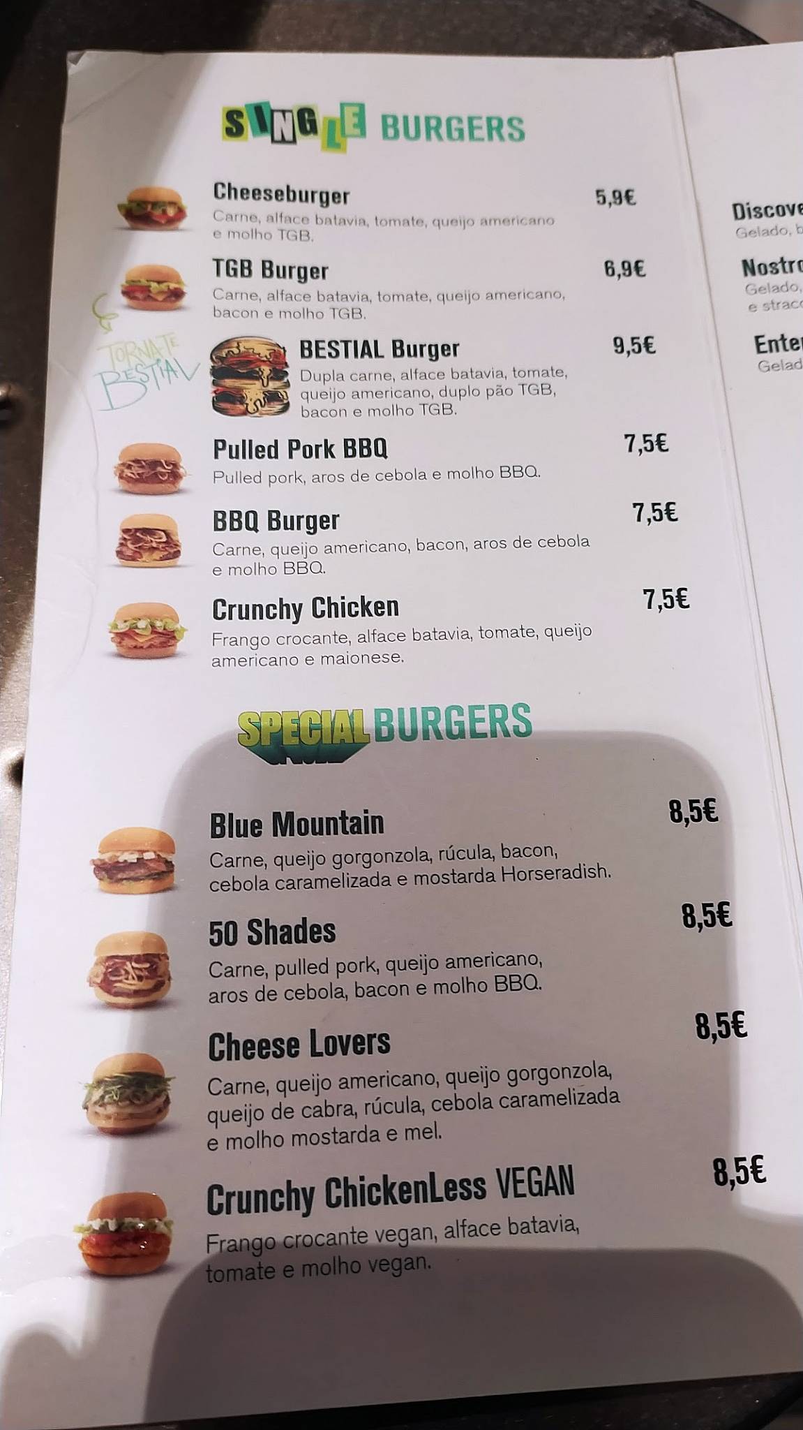 Carta del restaurante The Good Burger, Lisboa