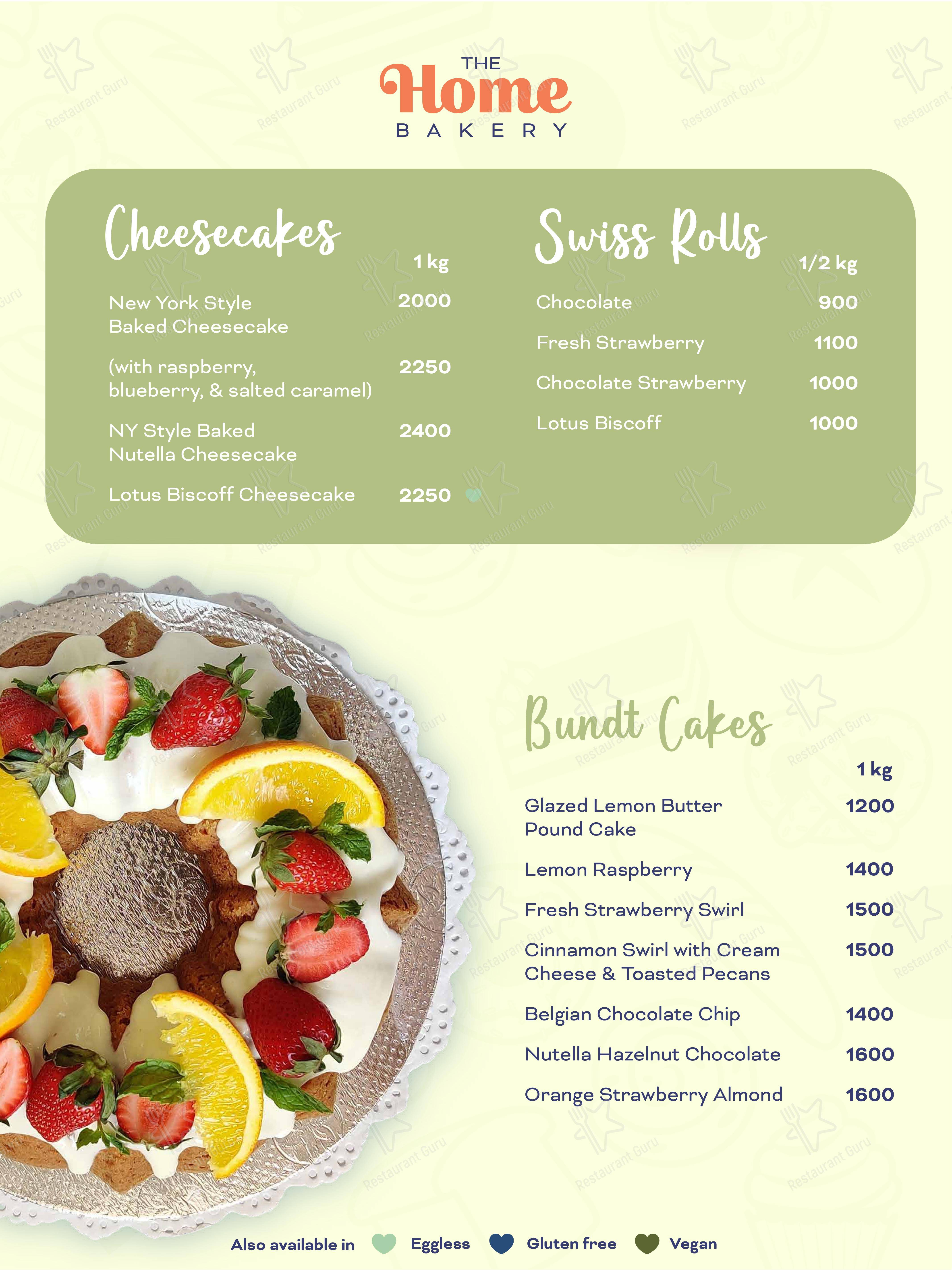 Menu at THE HOME BAKERY, Bengaluru