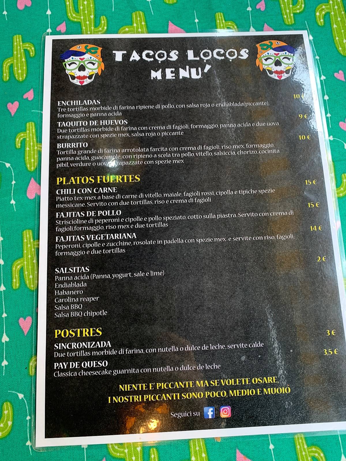 Menu da Tacos Locos Mexican Street Food ristorante, Torino, Via ...
