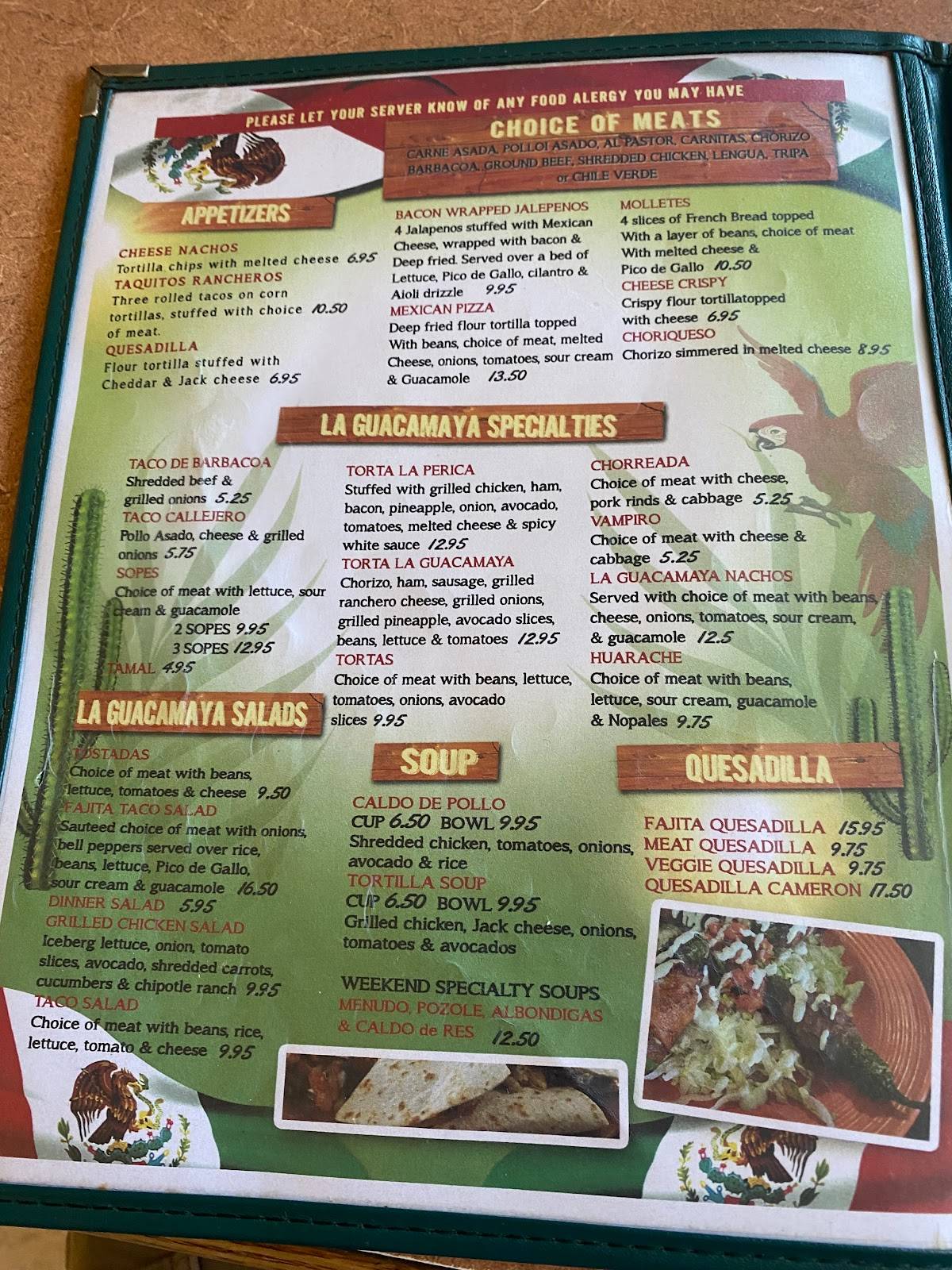 Menu at Taqueria La Guacamaya restaurant, Rogue River, Rogue River Hwy