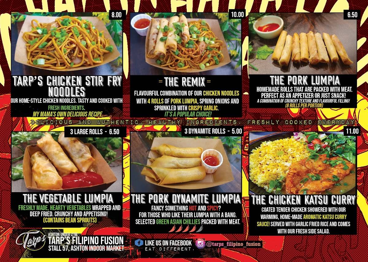 Menu at Tarp's Filipino Fusion Street Food restaurant, Ashton-under-Lyne
