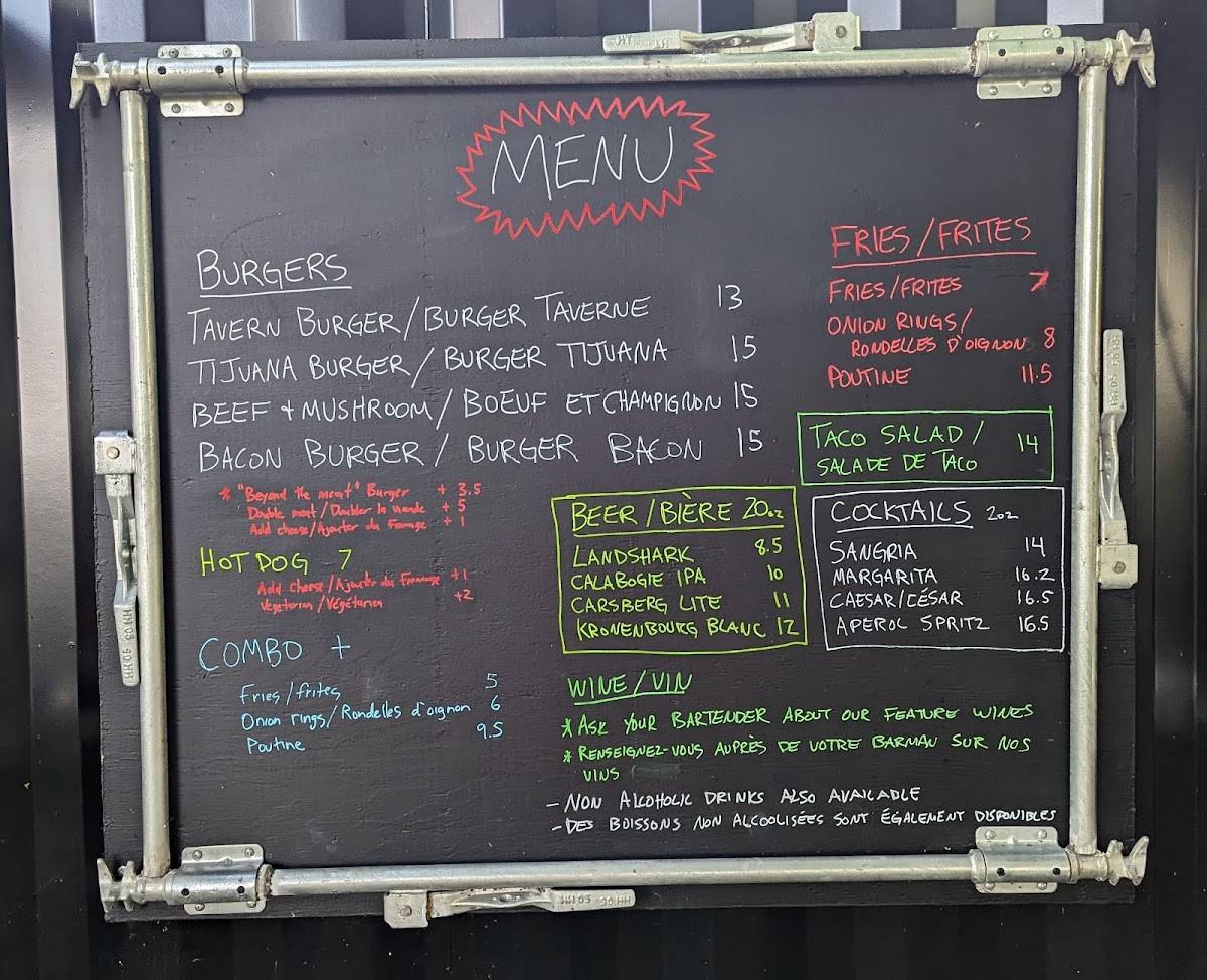 Menu at Tavern on the Island restaurant, Ottawa