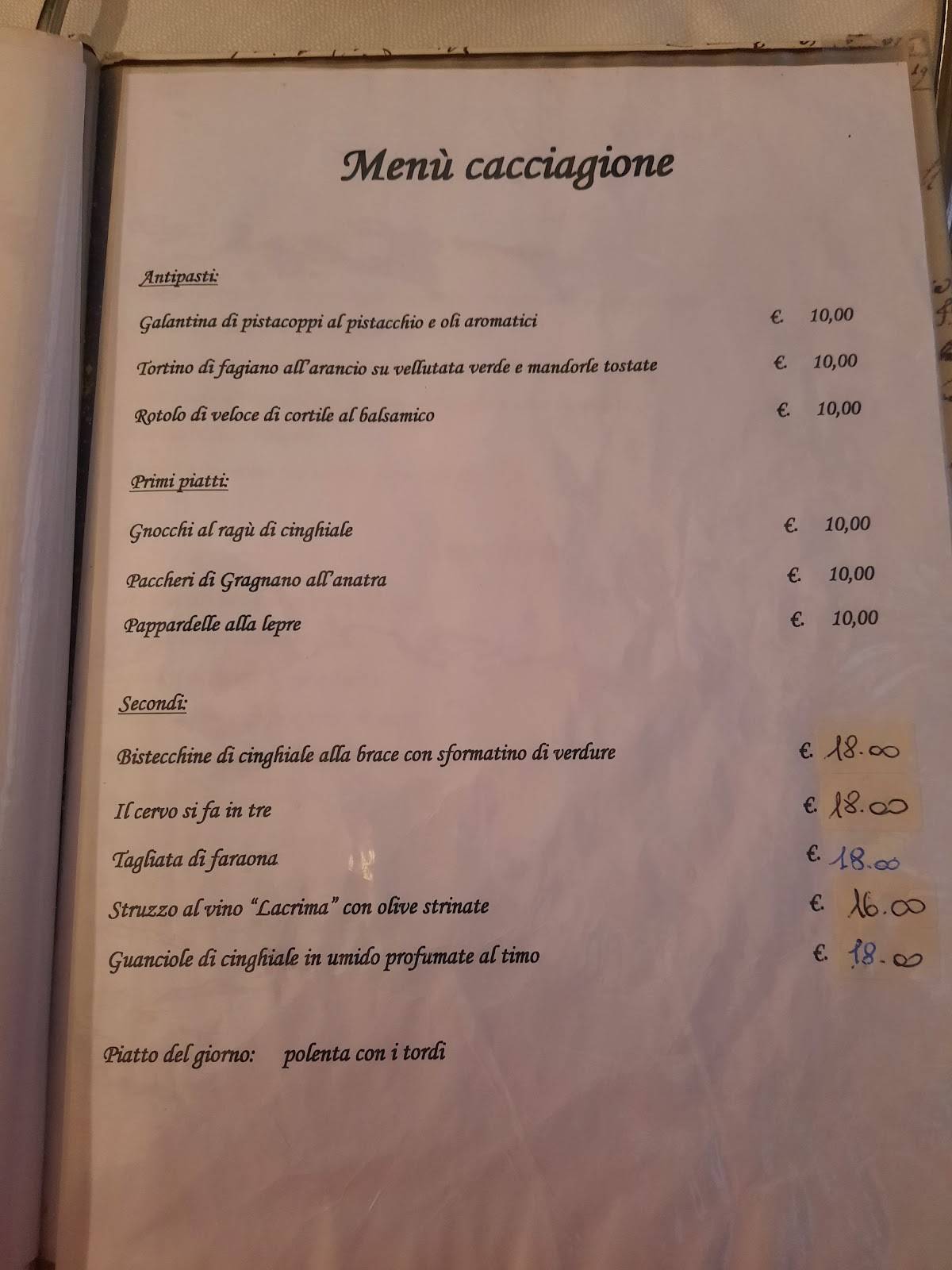 Speisekarte von Taverna Degli Archi restaurant, Belvedere Ostrense