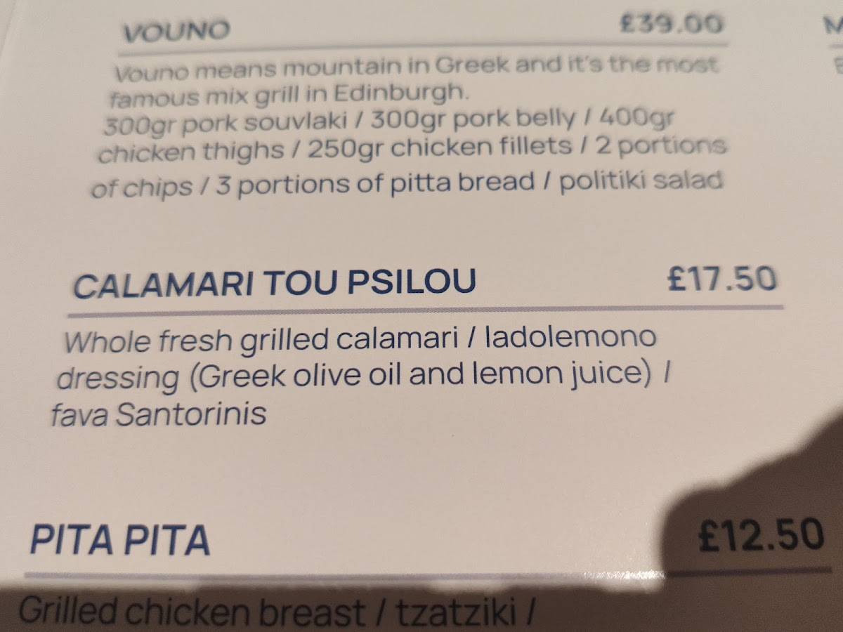 Menu at Mitsos - Serial Griller restaurant, Edinburgh
