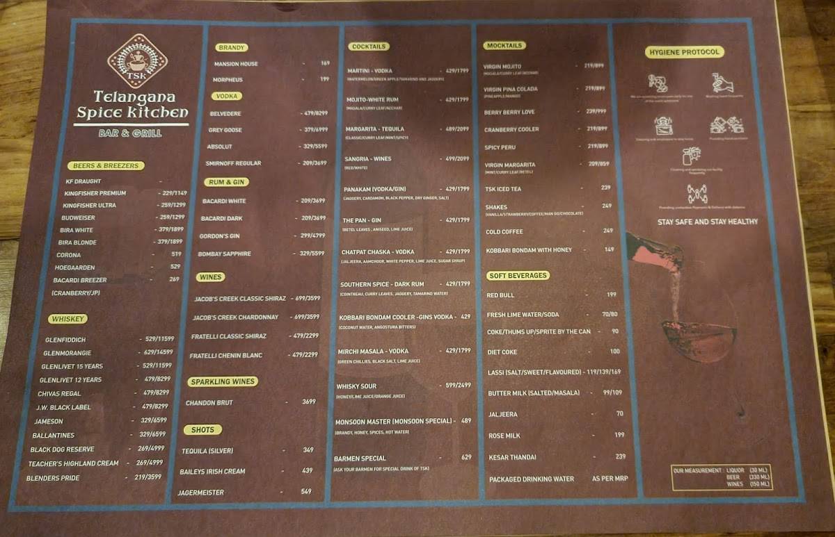 Menu at Telangana Spice Kitchen Bar & Grill, Hyderabad, 8/2/293/82/49/A