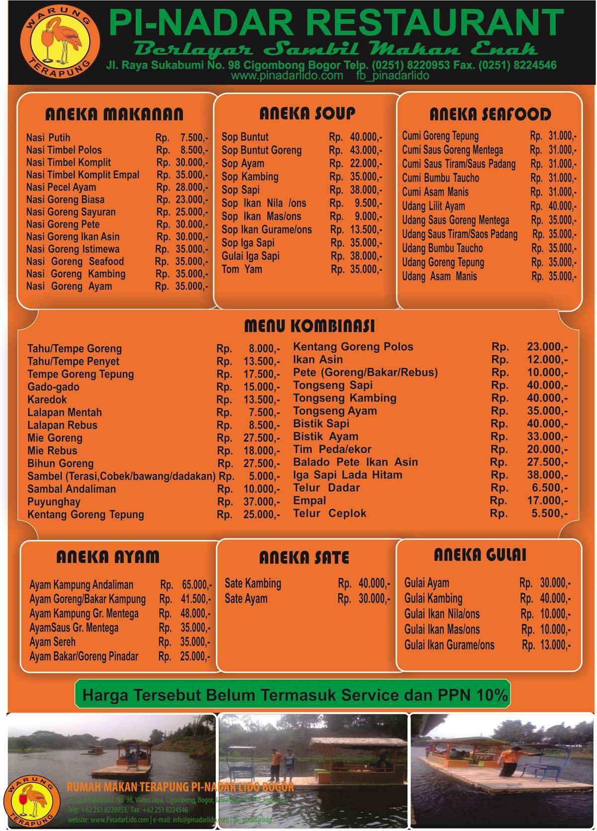 Menu at Rumah Makan Terapung Pinadar Lido restaurant, Cigombong