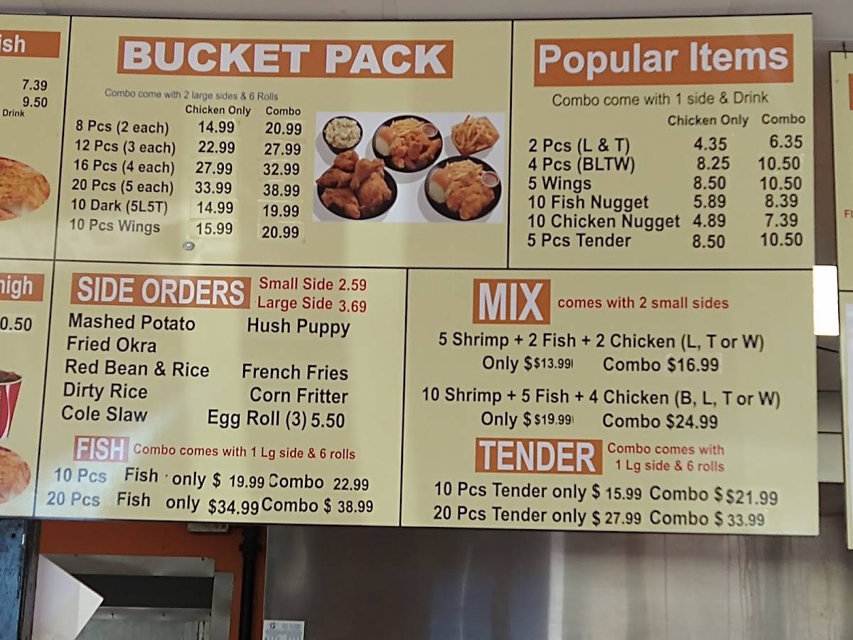 Menu at Texas Famous Fried Chicken restaurant, Tyler, S Vine Ave