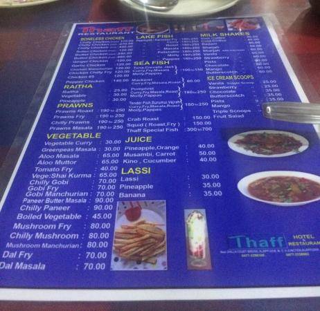 Menu at Thaff Delicacy Restaurant, Alappuzha, Alapuža