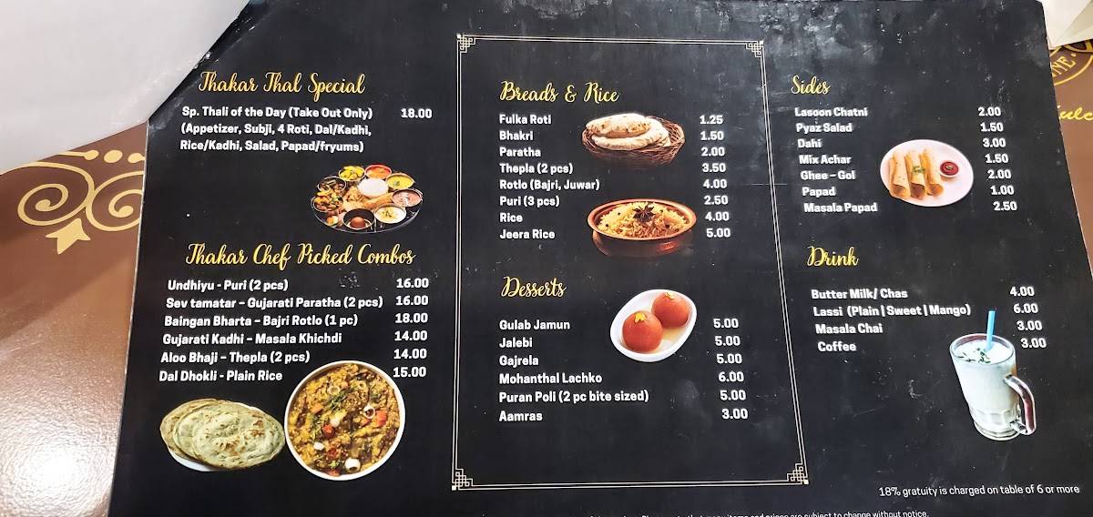 Menu at Thakar Thal - Gujarati Rajasthani Thali restaurant, Surrey