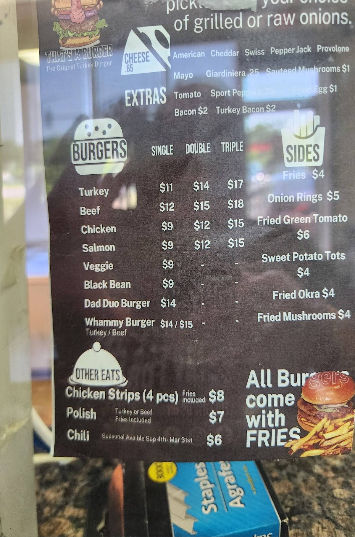 Menu at That's A Burger restaurant, Chicago, S Stony Island Ave