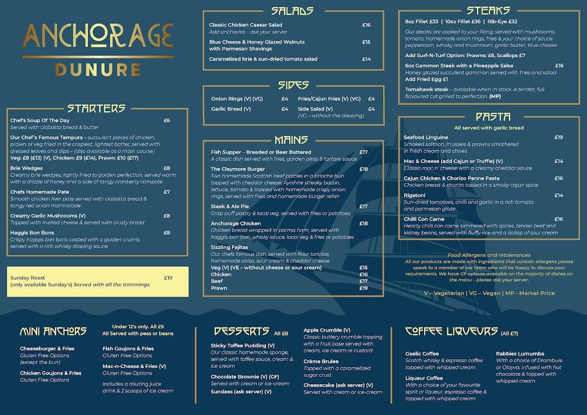 Menu at The Anchorage Restaurant/Bar, Dunure