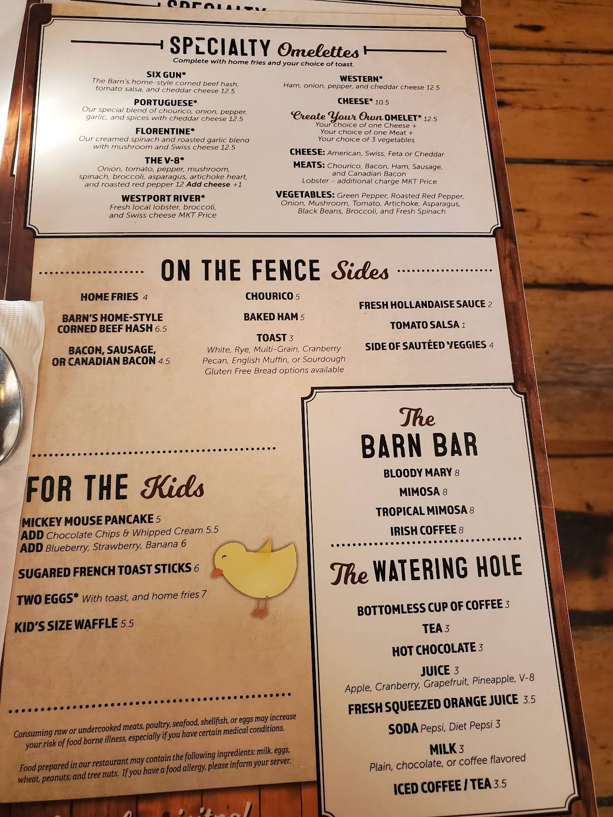 Menu at The Barn Restaurant, Little Compton