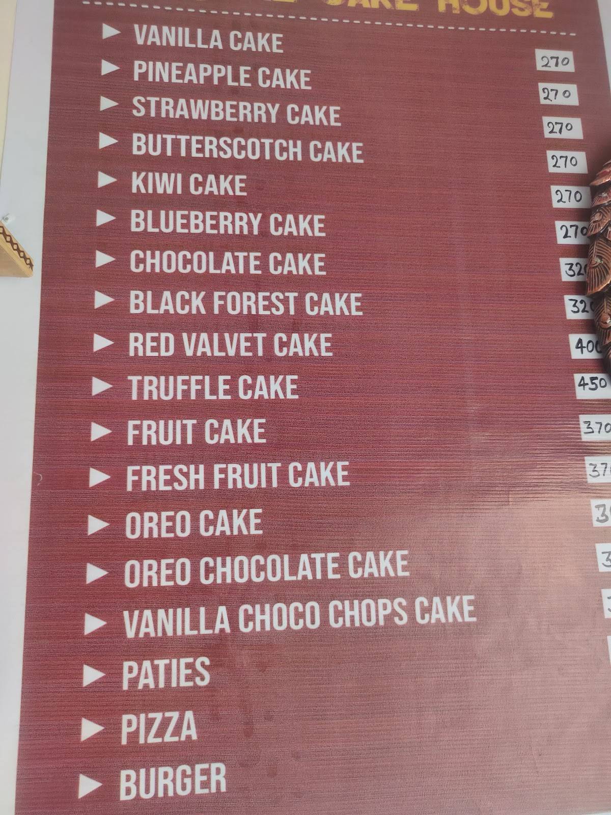 Menu at The Cake House, India, Mawakot Rd