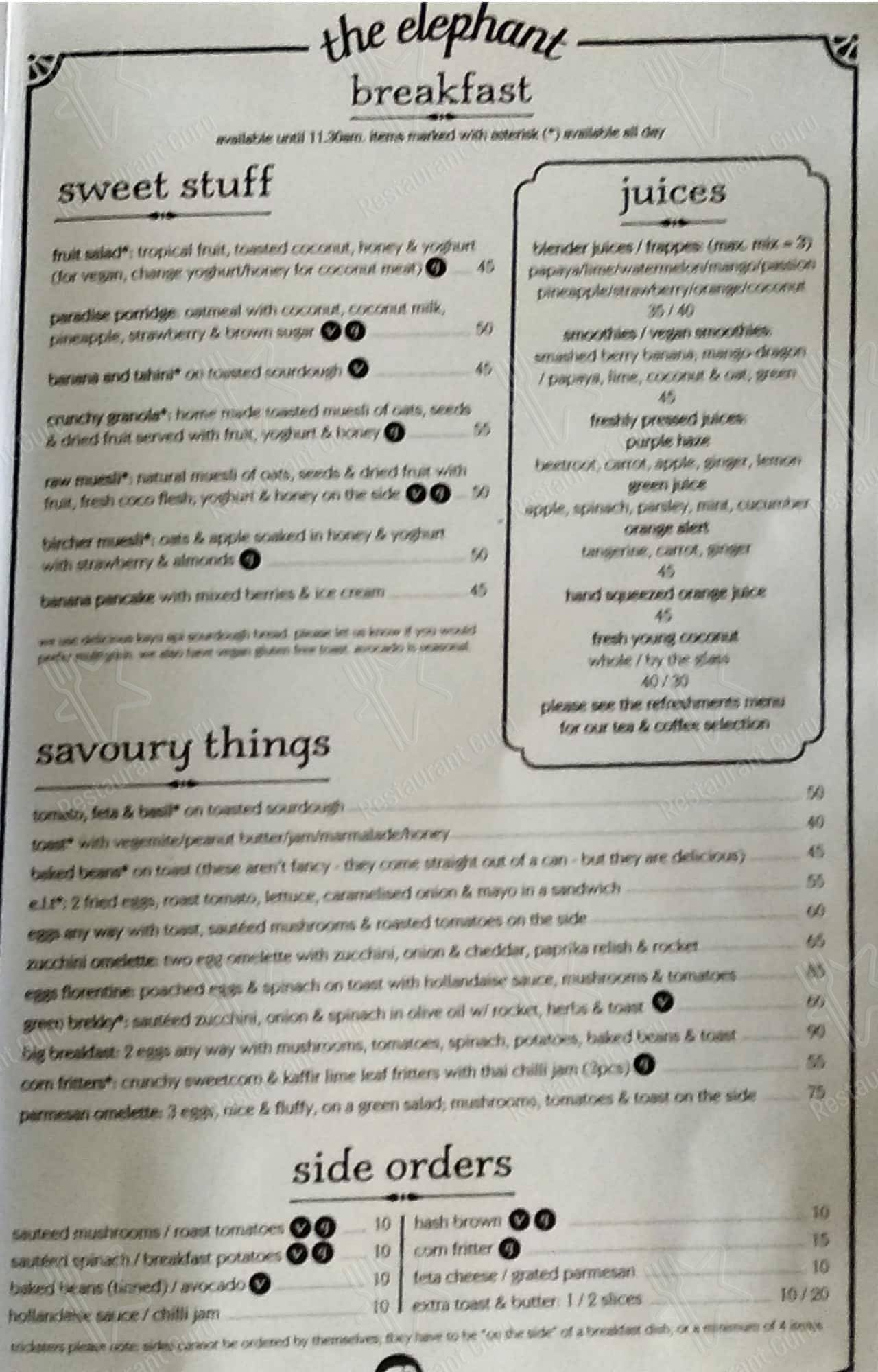 Menu at The Elephant restaurant, Ubud