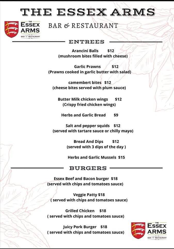 Menu at The Essex Arms Huntly pub & bar, Huntly