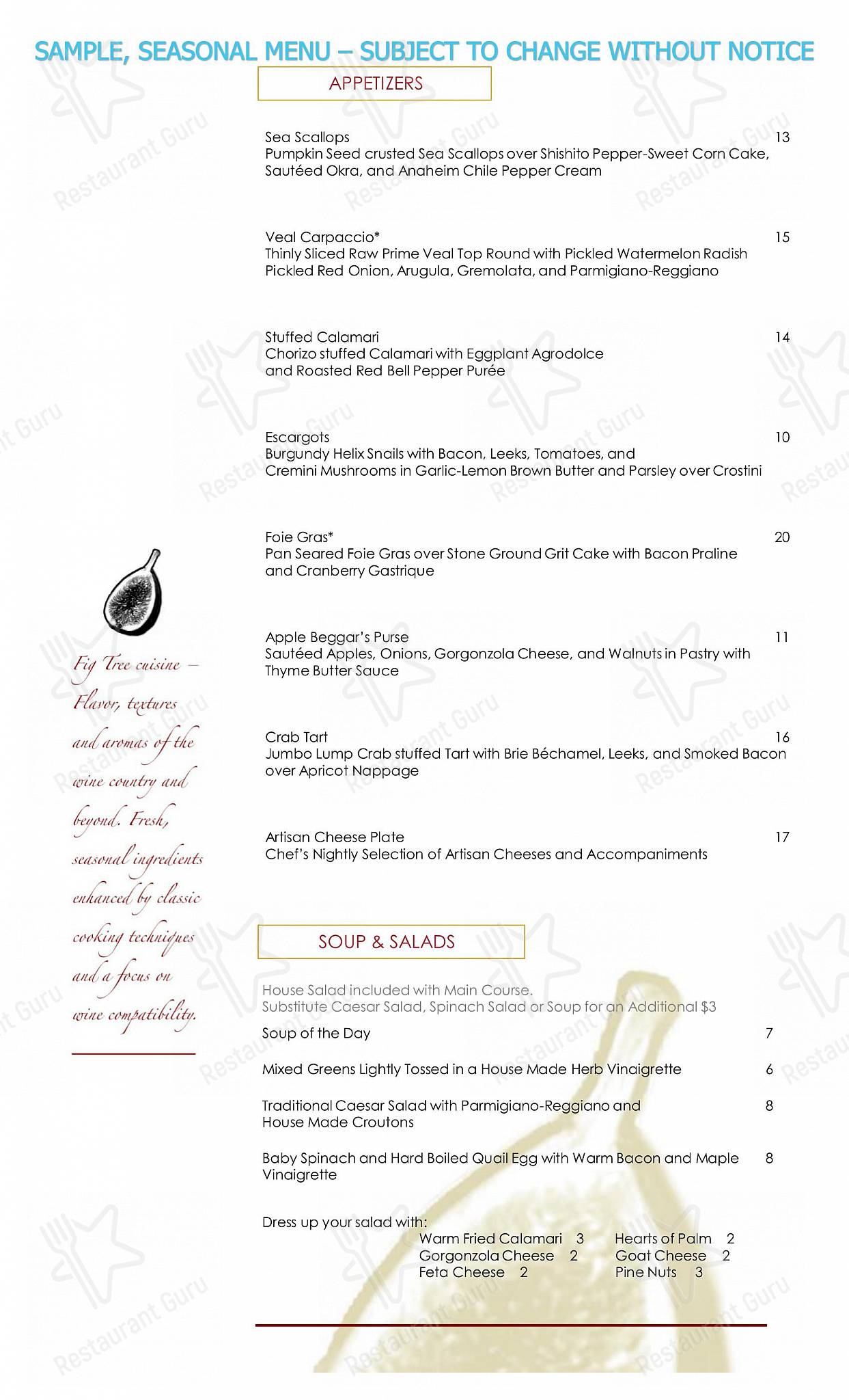 Menu at The Fig Tree Restaurant, Charlotte, E 7th St