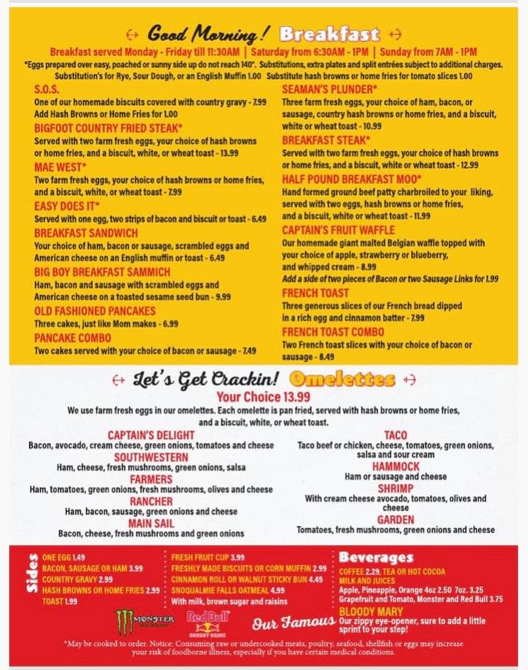 Carta del restaurante The Float, Gig Harbor