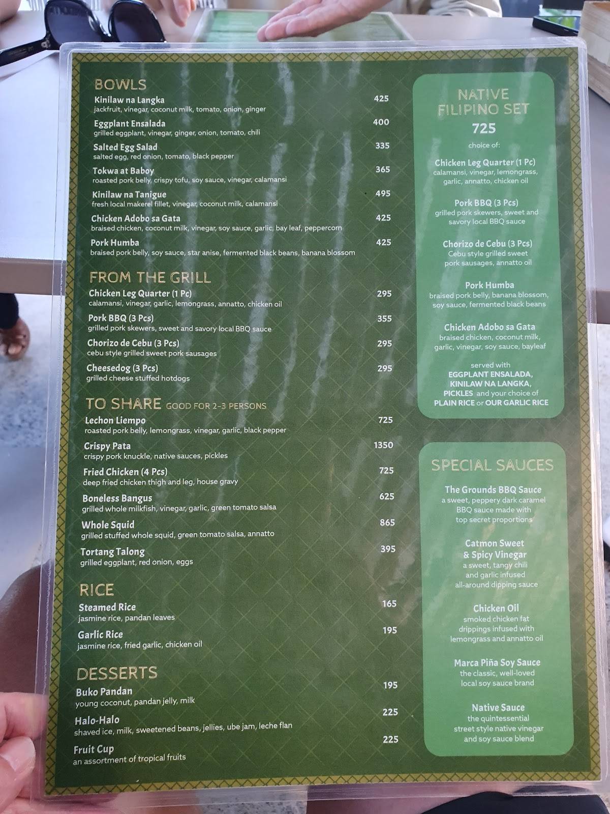 Menu at The Grounds restaurant, Lapu-Lapu City