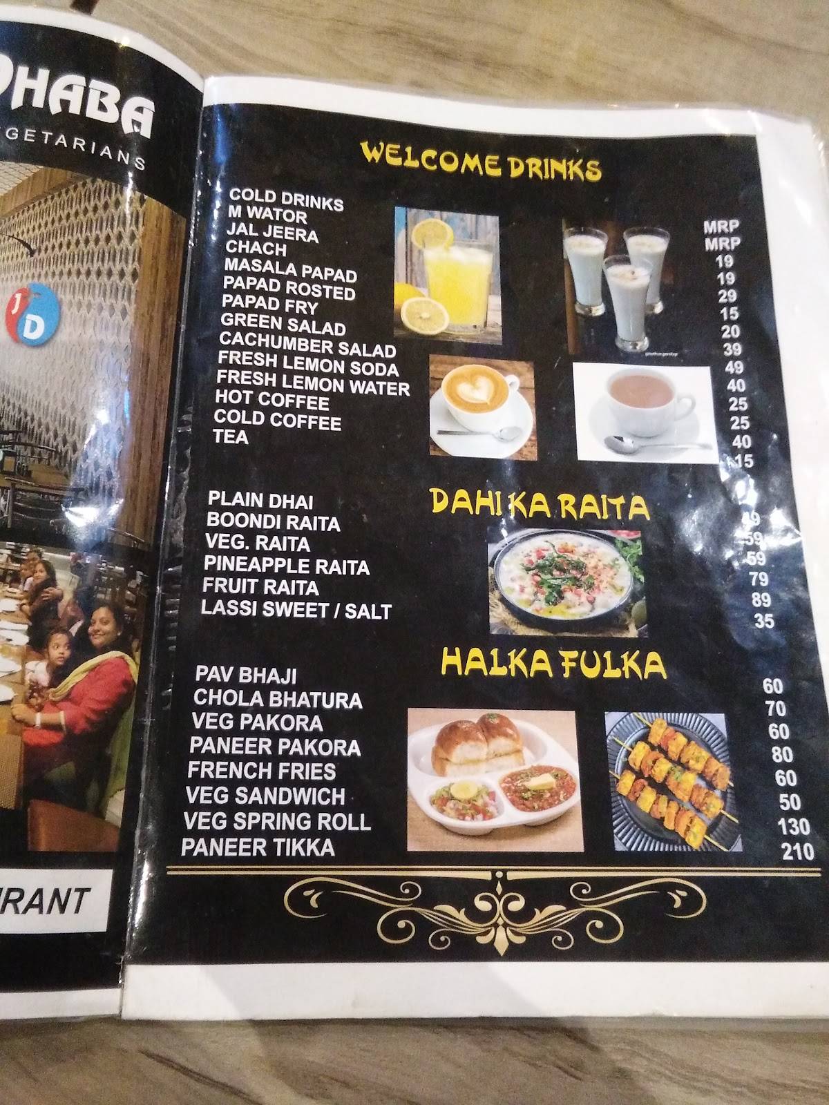 Menu at The Jaipur Dhaba, Jaipur