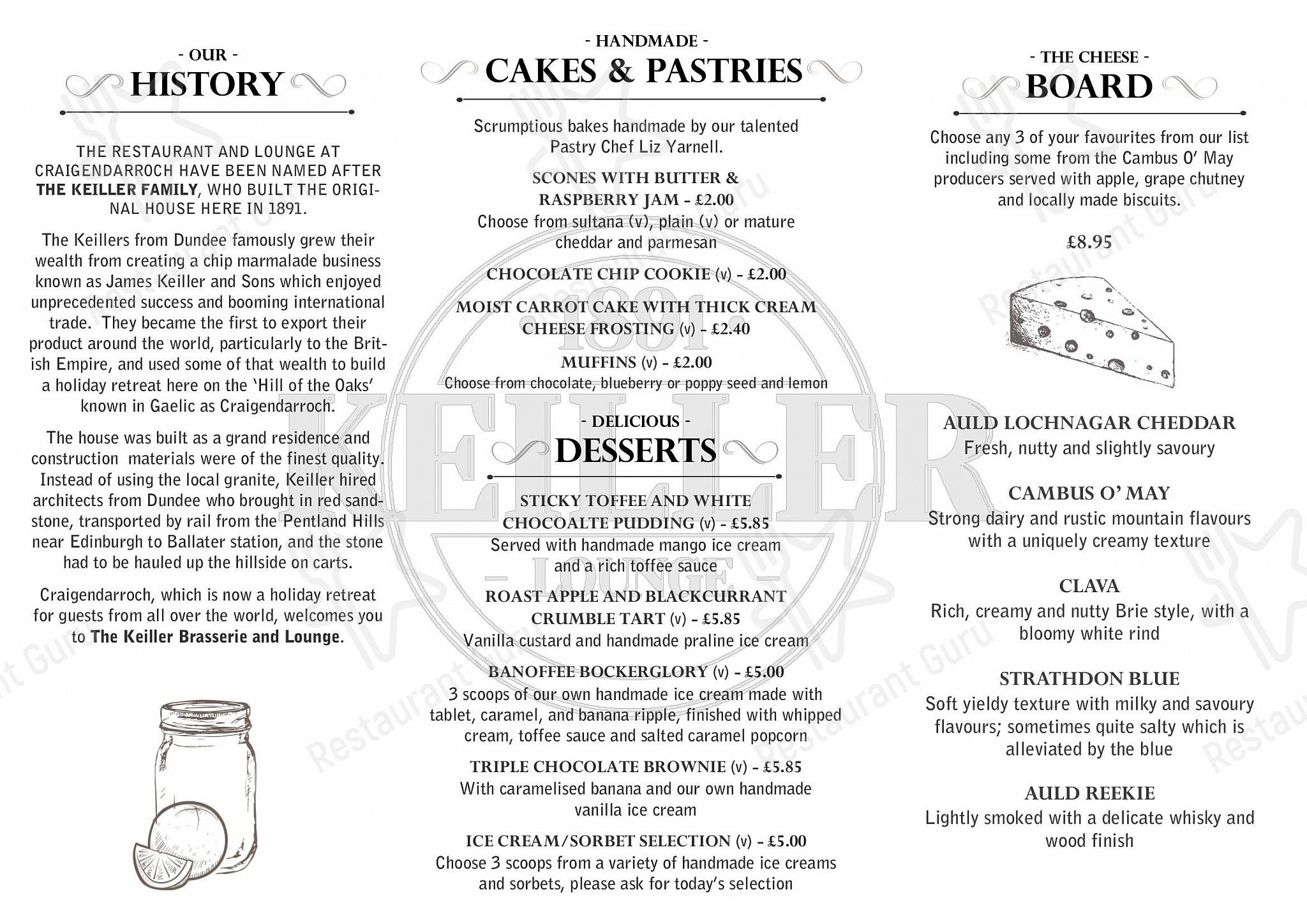 Menu at Keiller Lounge restaurant, Ballater