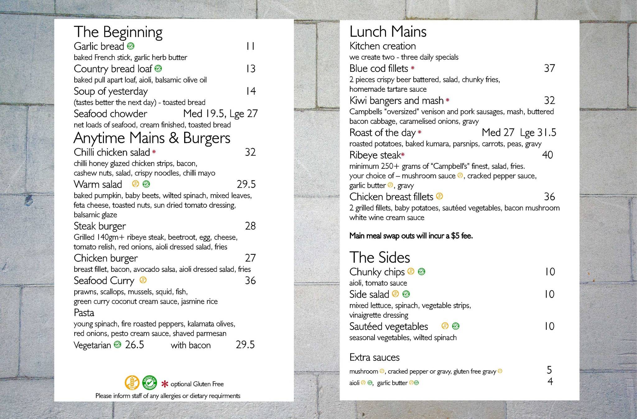 Menu at The Last Post, Restaurant, Bar & Catering Service, Oamaru