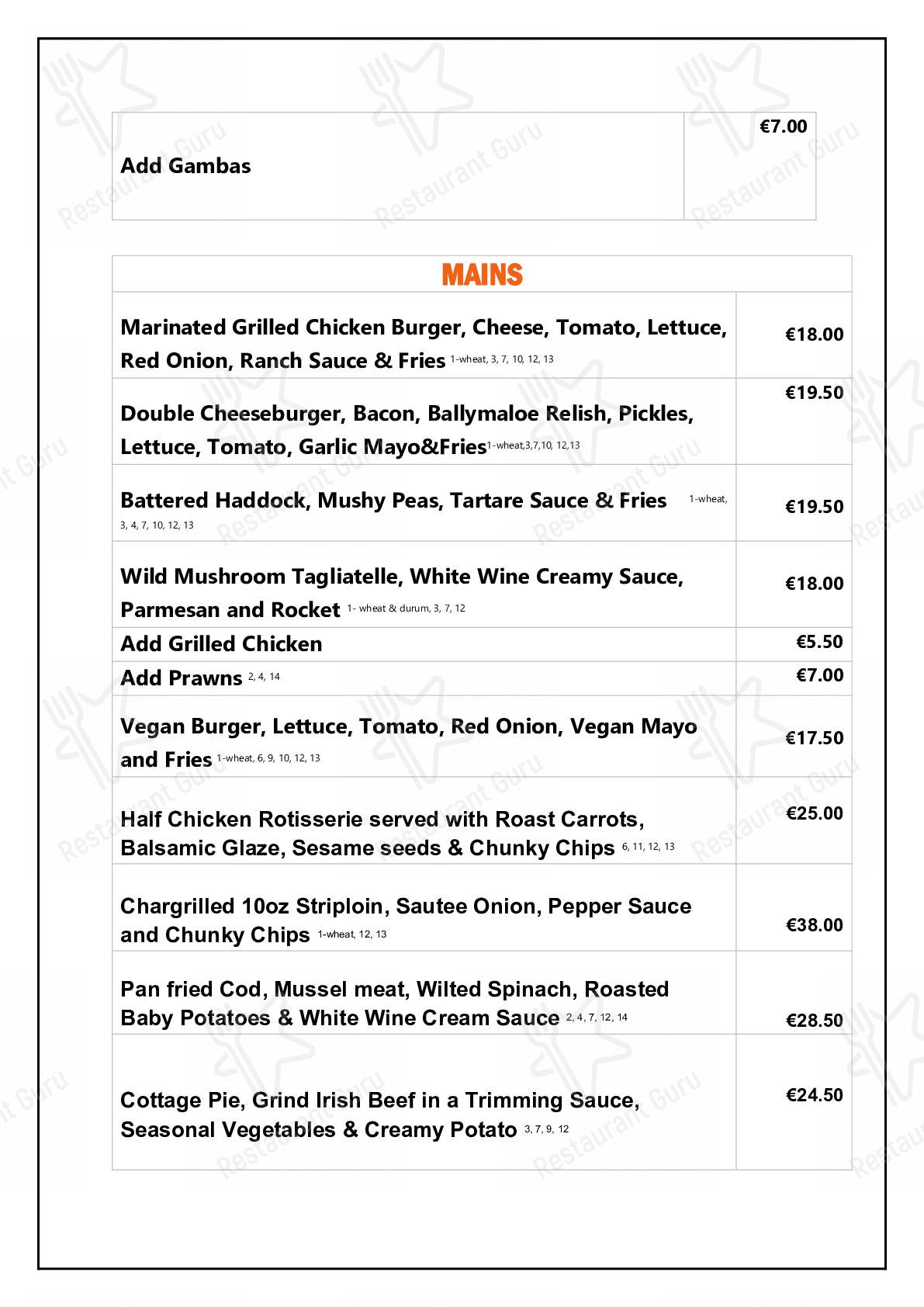 Menu at The Market Yard restaurant, Limavady
