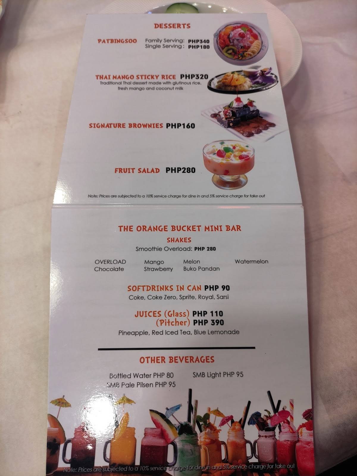 Menu at The Orange Bucket-Newport City restaurant, Pasay