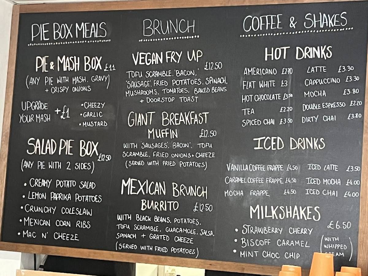 Menu at The Pie Box Cafe, Cardiff