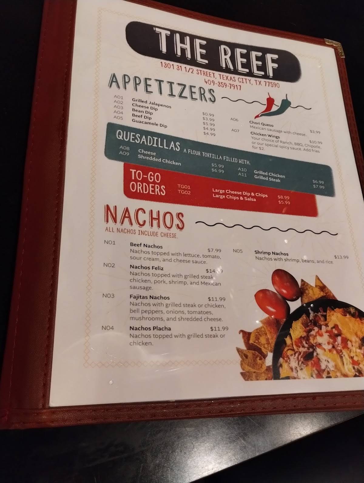 Menu at The Reef Mexican Bar & Grill, Texas City, 31st 1/2 St N