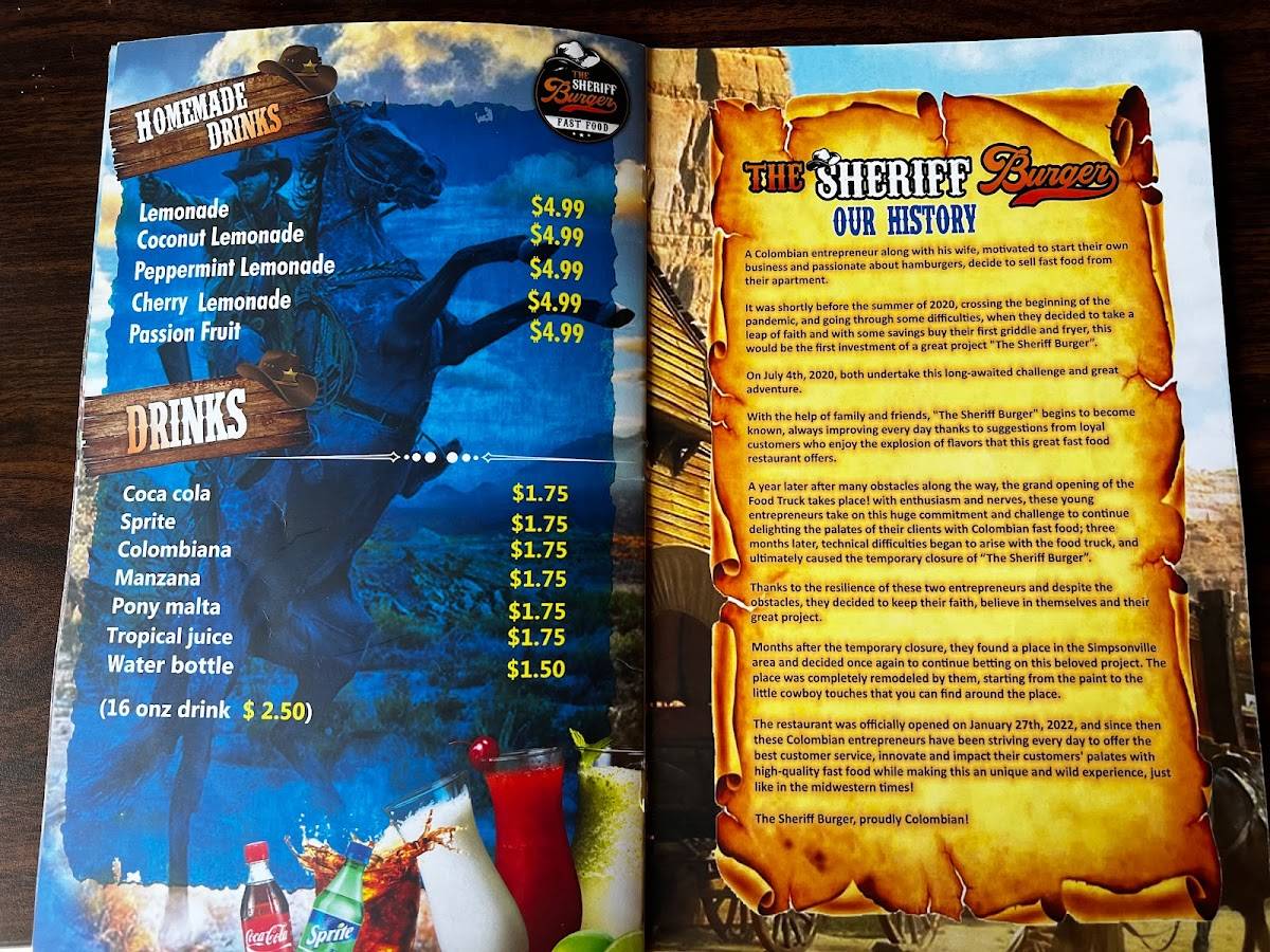 Menu at The Sheriff Burger restaurant, Simpsonville