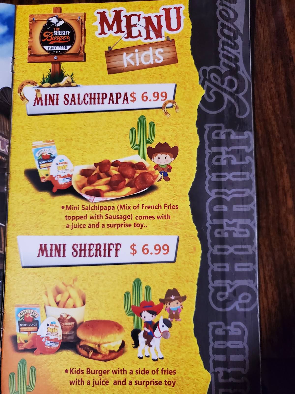 Menu at The Sheriff Burger restaurant, Simpsonville