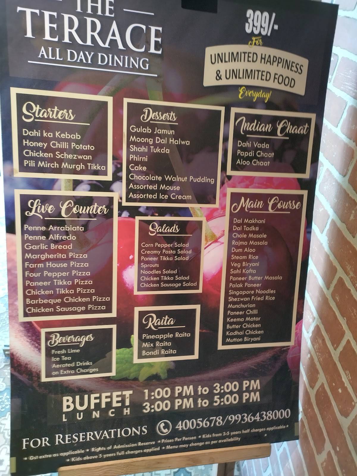 Menu at The Terrace, Lucknow