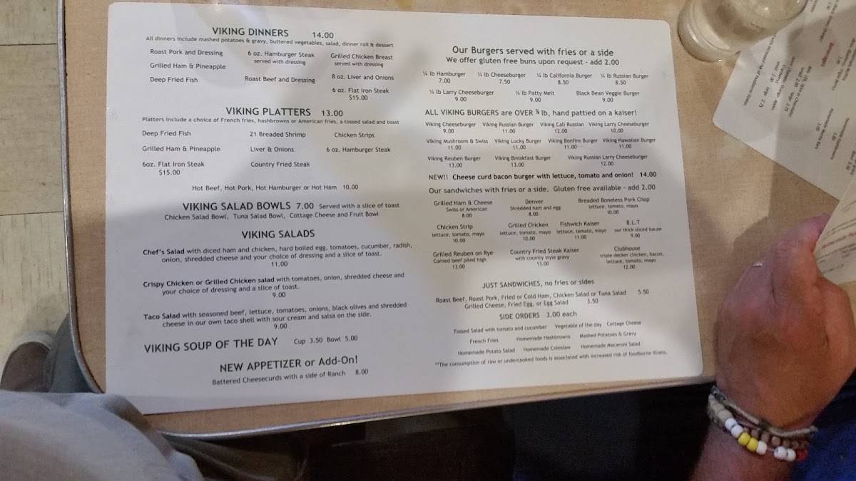 Menu at The Viking Cafe, Fergus Falls