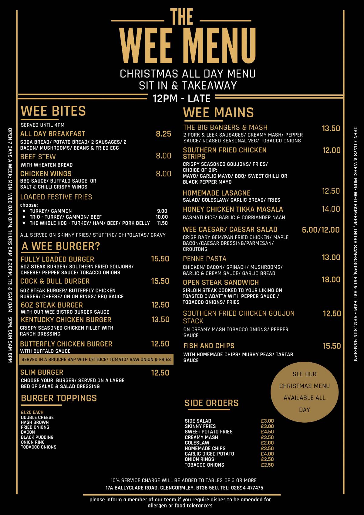 Menu at The Wee Bistro restaurant, Glengormley