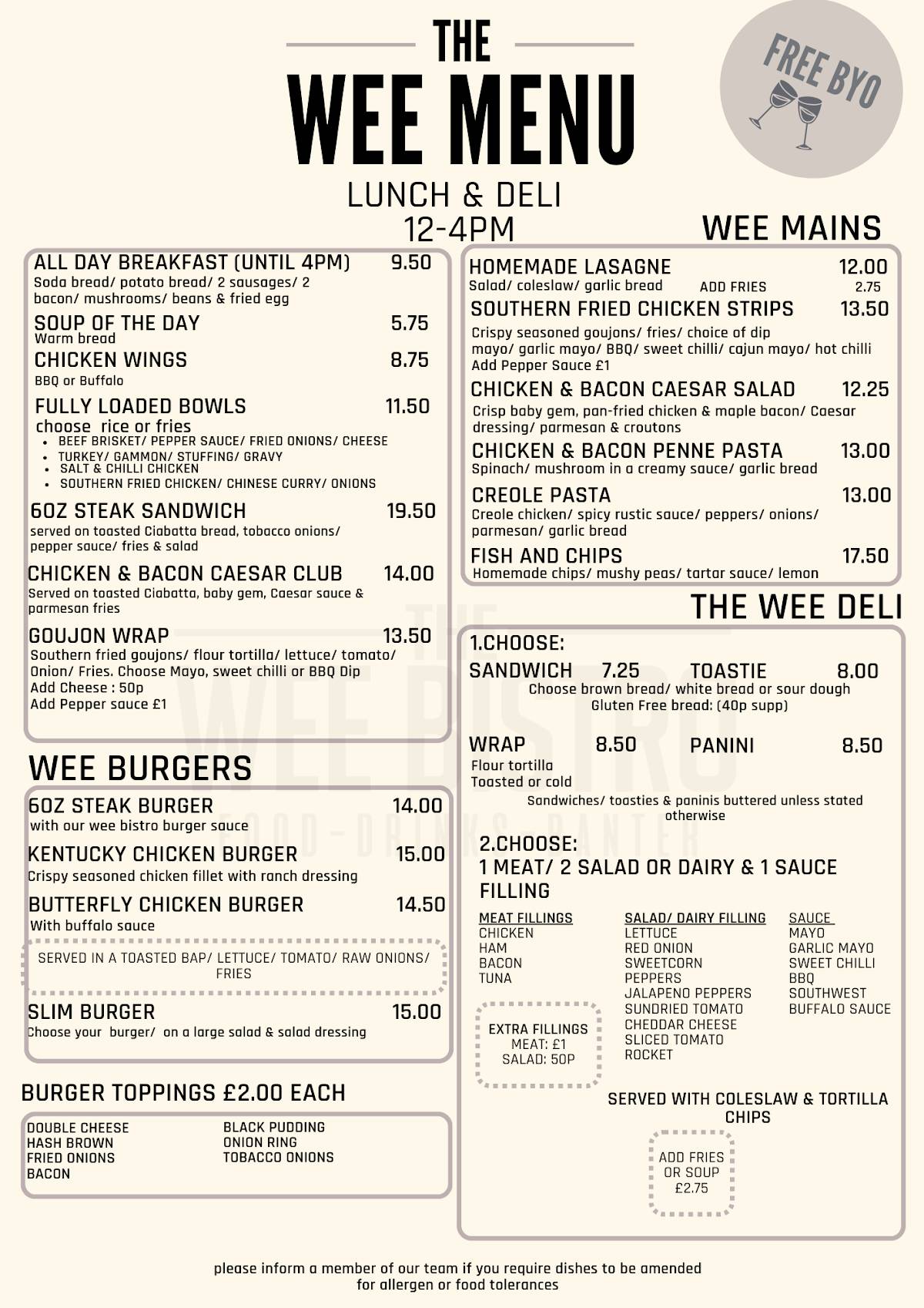 Menu at The Wee Bistro restaurant, Glengormley
