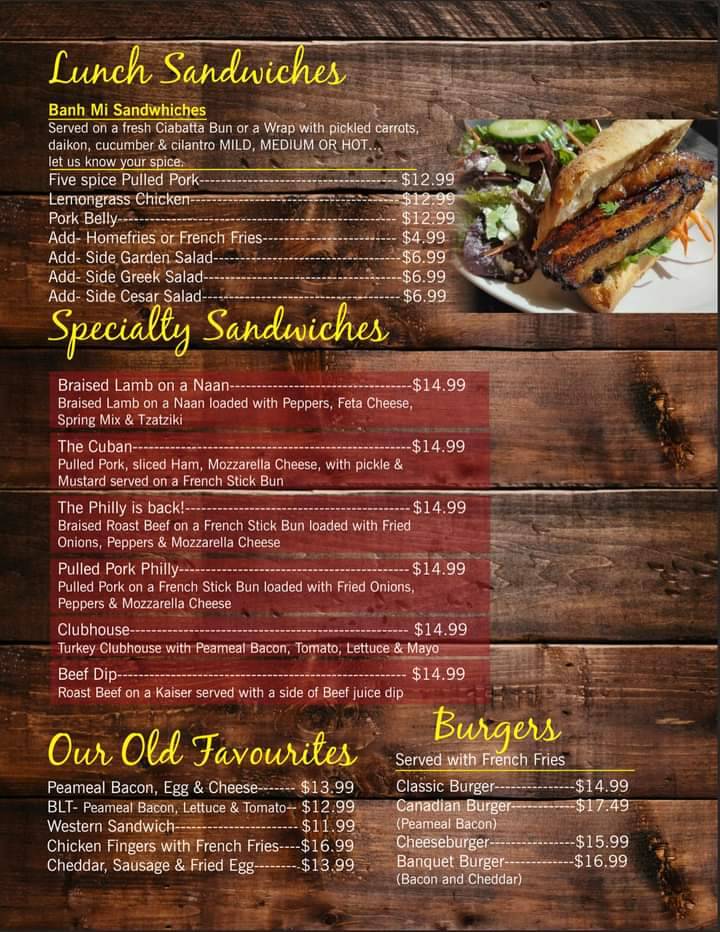 Menu at The White Apron Restaurant, Oshawa