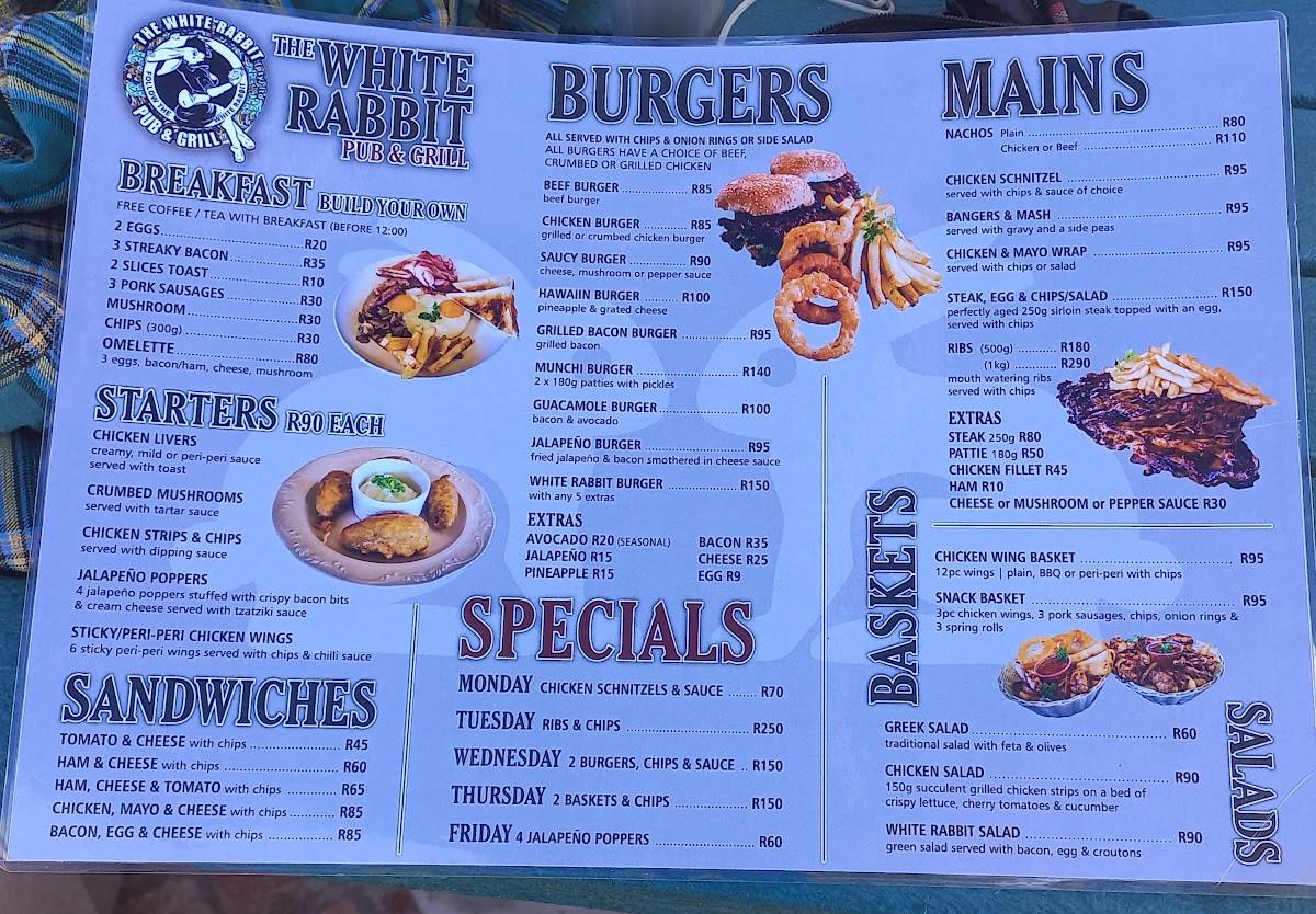 Menu at The White Rabbit restaurant, Fisherhaven, The Crescent