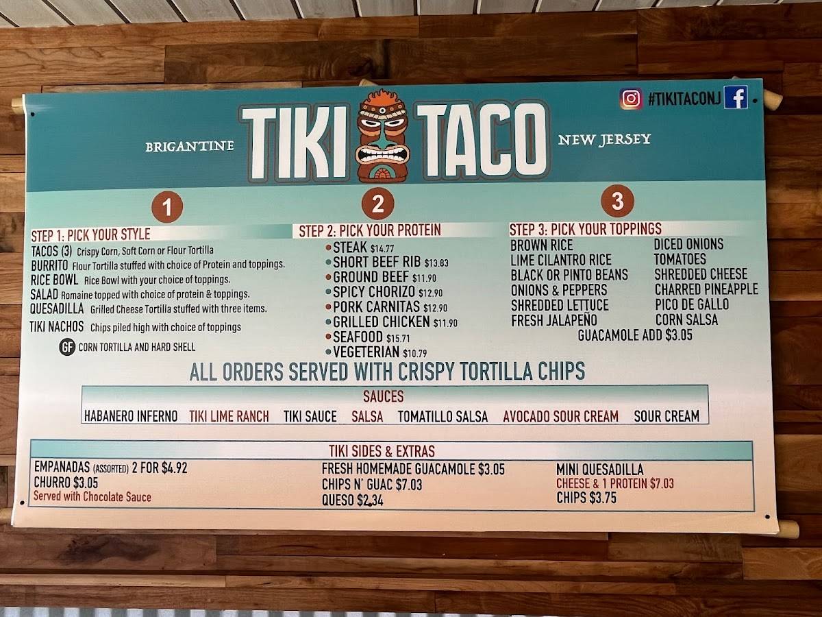 Menu at Tiki Taco restaurant, Brigantine