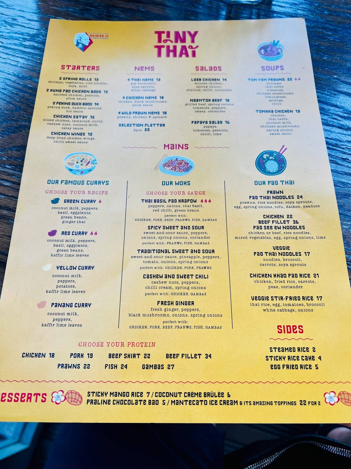 Menu au Tiny Thaï restaurant, Monaco, 25 Bd Albert 1er