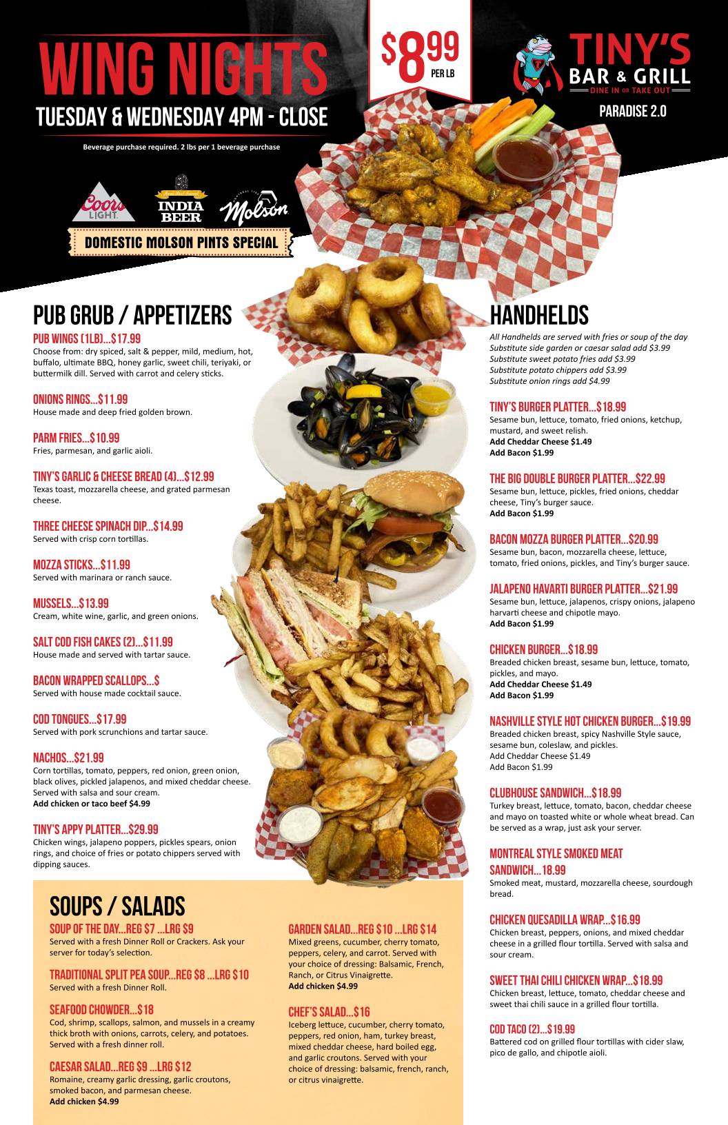 Menu at Tiny's Bar and Grill, Paradise, Paradise