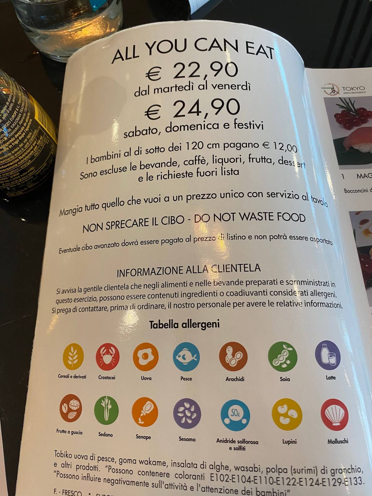 Menu at Tokyo Restaurant, Novi Ligure
