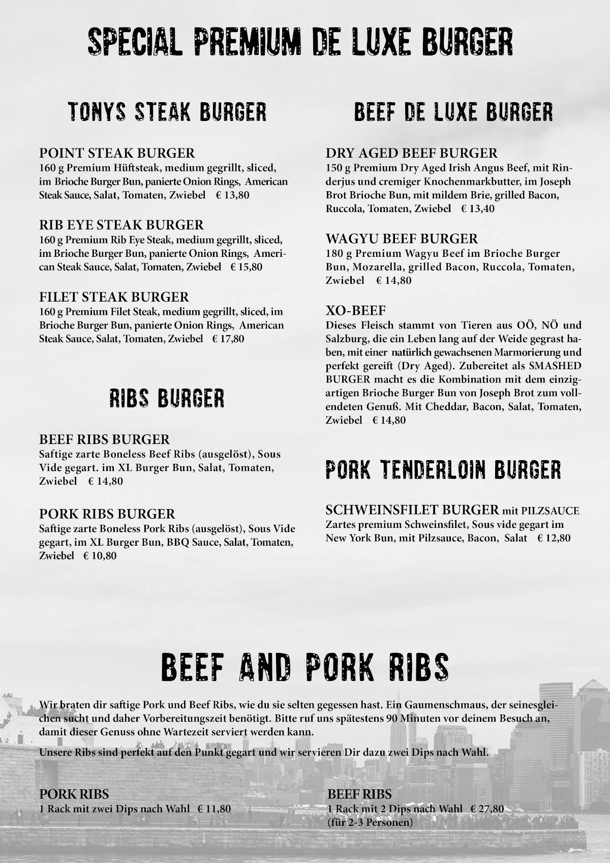 Speisekarte von Tony's Diner restaurant, Horn