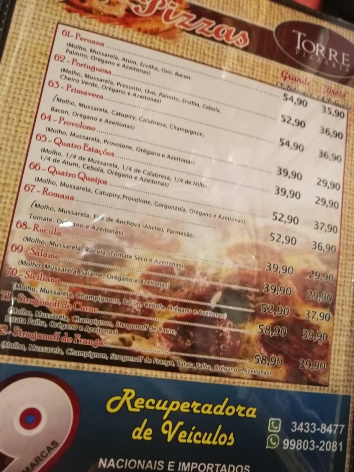 Menu em Torre Pizzaria, Marília
