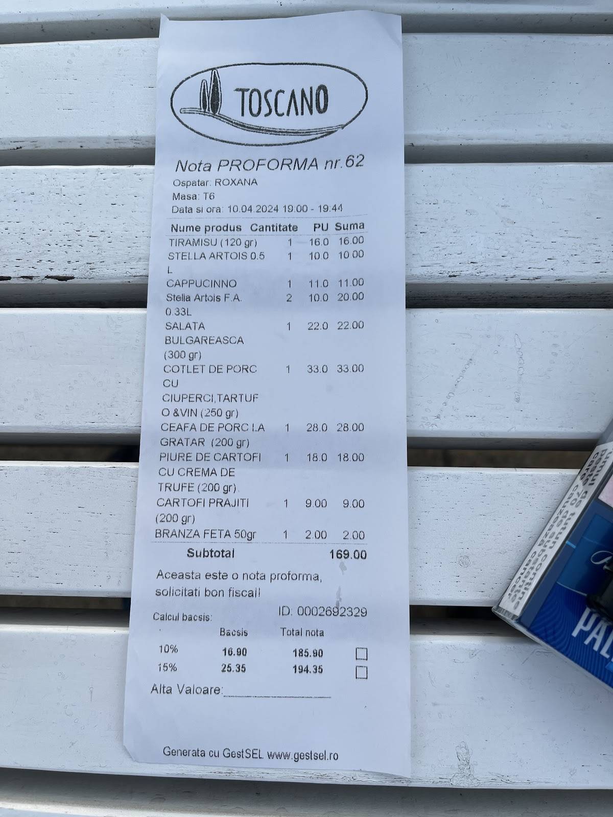 Menu at Restaurant Toscano, Câmpina