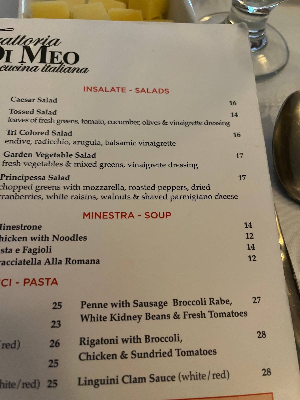 Menu at Trattoria DiMeo restaurant, Roslyn Heights