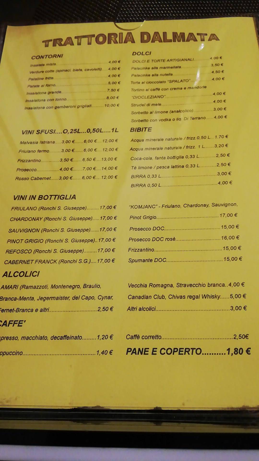 Menu au Trattoria Ristorante Dalmata Trieste, Trieste