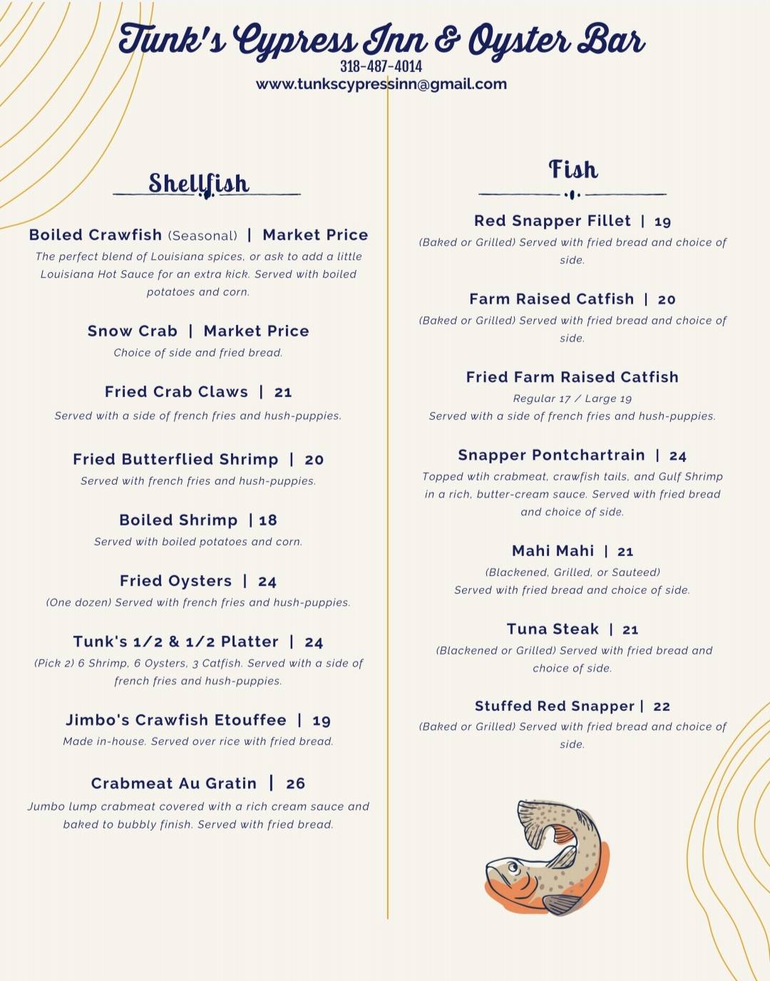 Menu at Tunk's Cypress Inn restaurant, Alexandria, LA-28