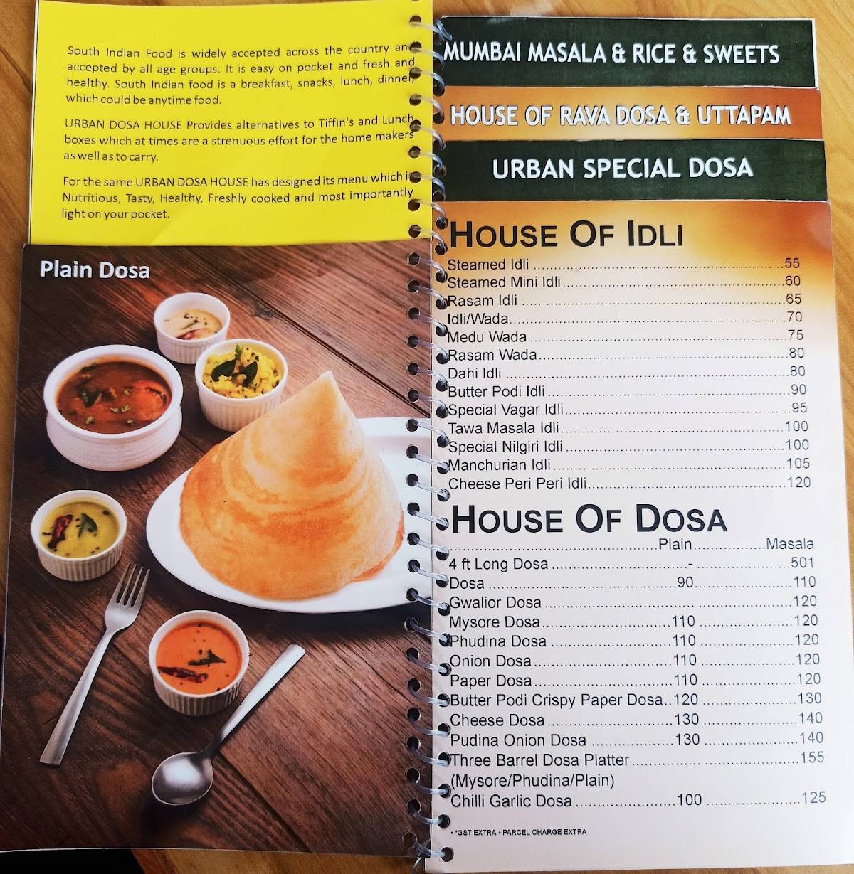 Menu at Urban Dosa House, Gandhinagar