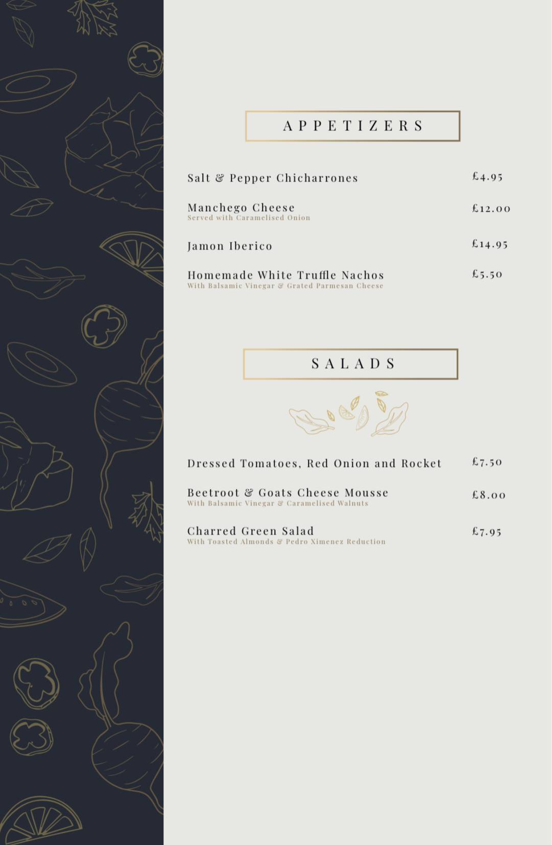 Menu at Vault 13 restaurant, Gibraltar
