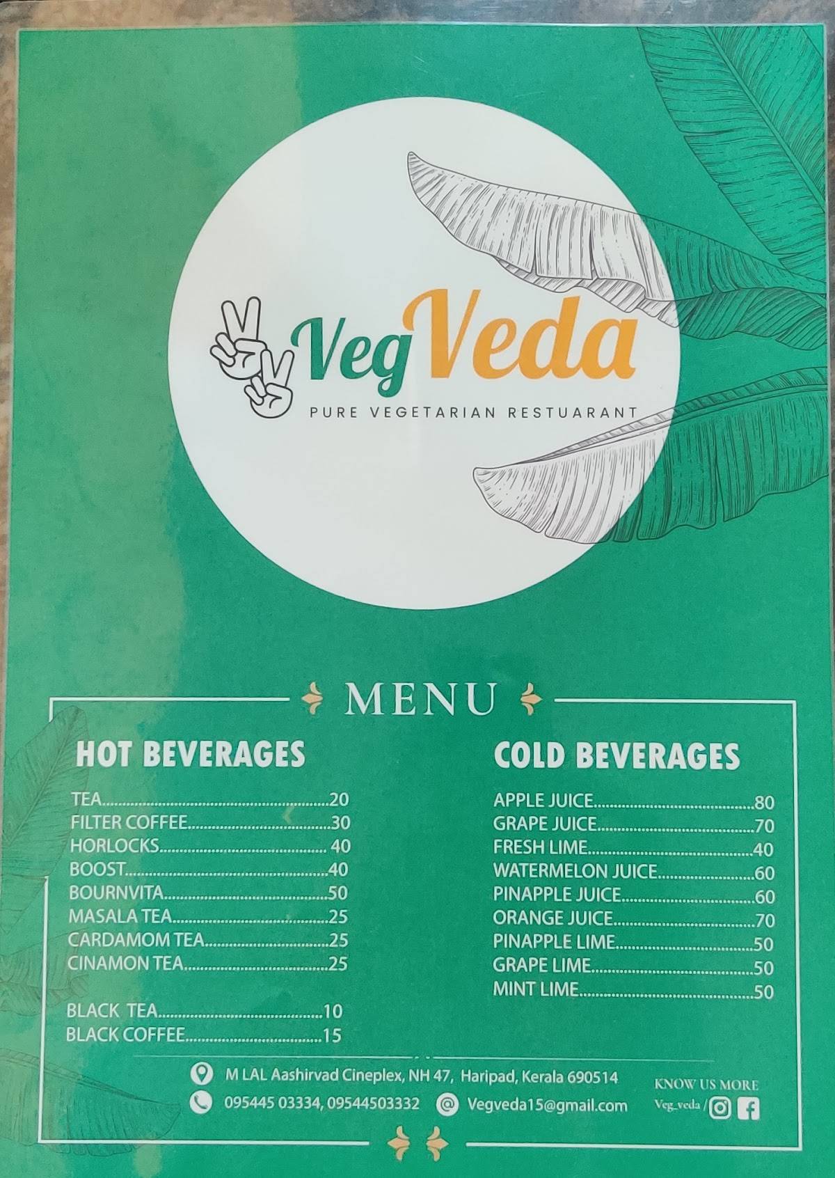 Menu at Veg Veda, Haripad